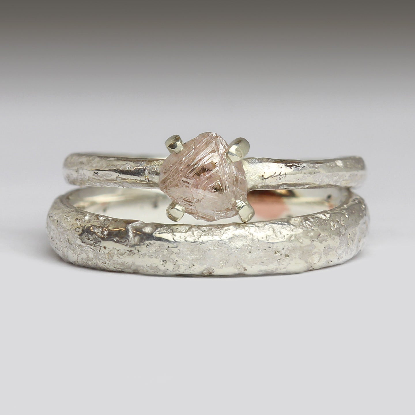 Silver Sandcast Ring with Rough Diamond & Freeform Copper Inlay ...