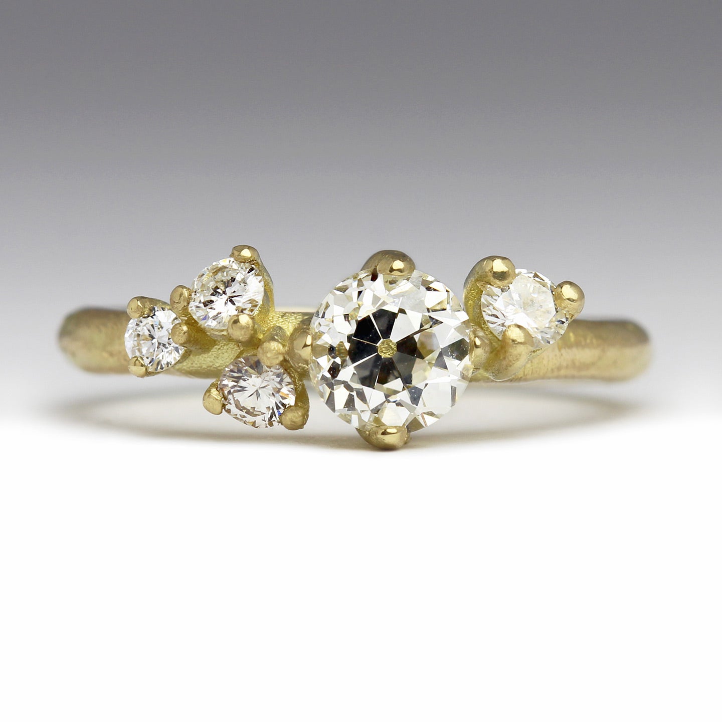 Sandcast Ring in 18ct Yellow Gold with Old European Cut Diamonds in Cu ...