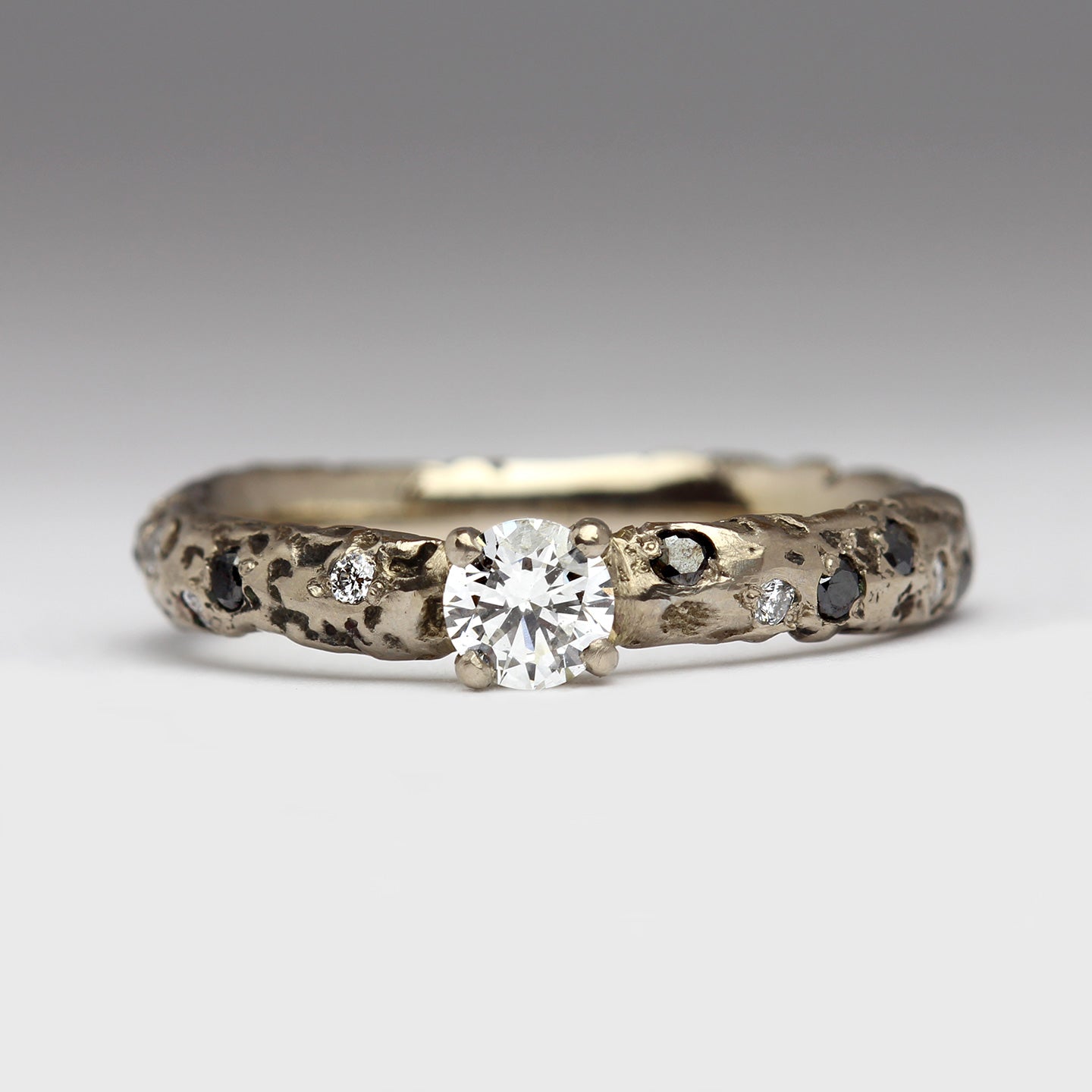 Extra Texture Sandcast Engagement Ring in 14ct White Gold with Central ...