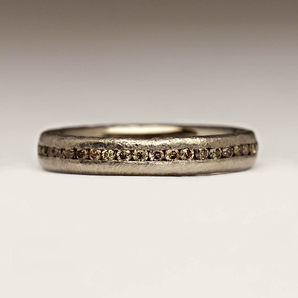 Palladium Sandcast Effect Eternity Ring with Channel Set Champagne Dia ...