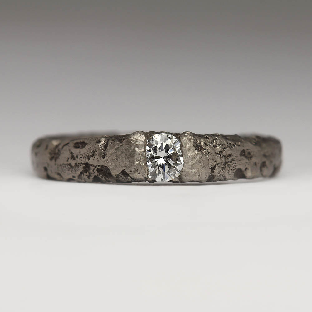 Sandcast Extra Texture Palladium Ring with White Diamond – Justin Duance