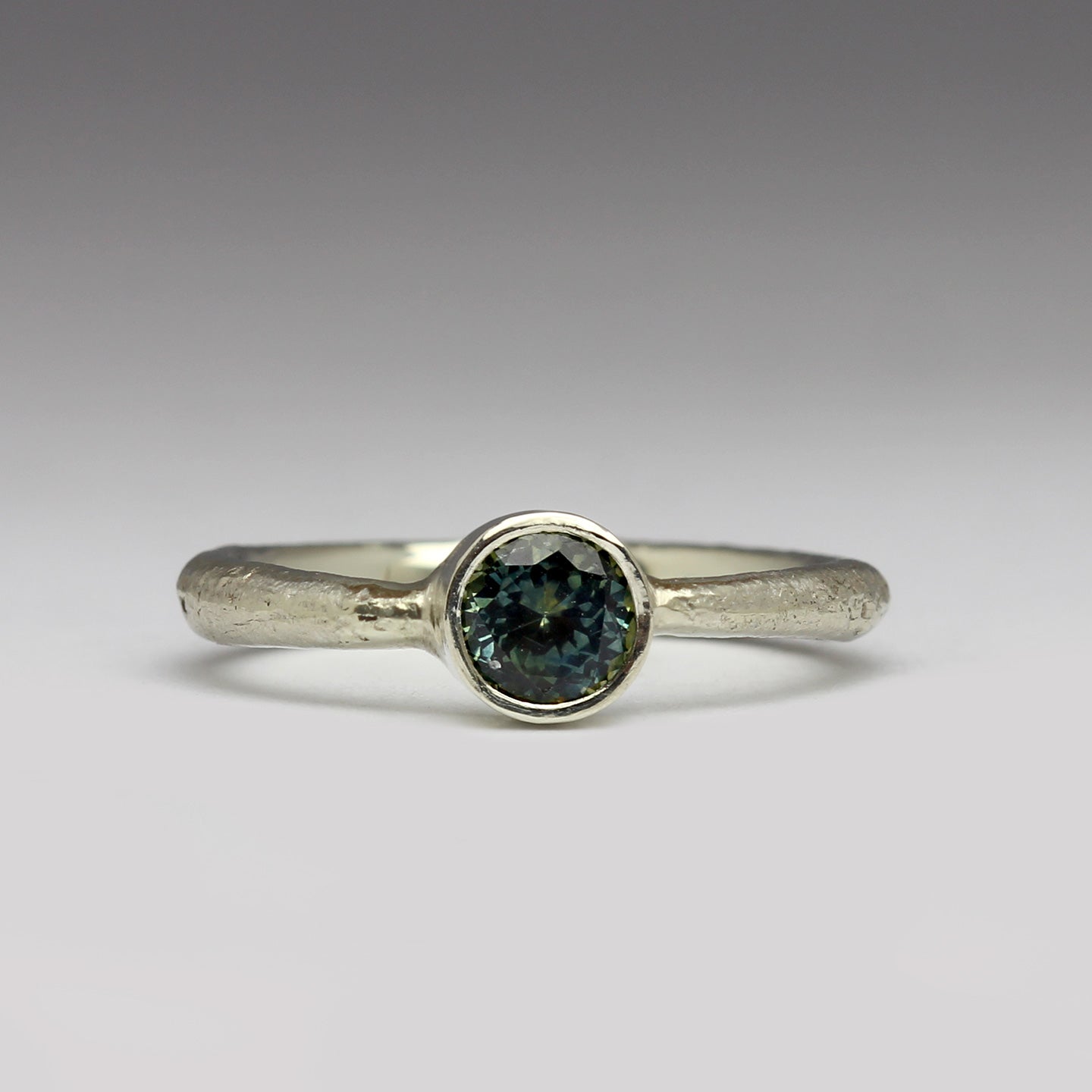 9ct White Gold Sandcast Ring with Bezel Set Own Sapphire – Justin Duance